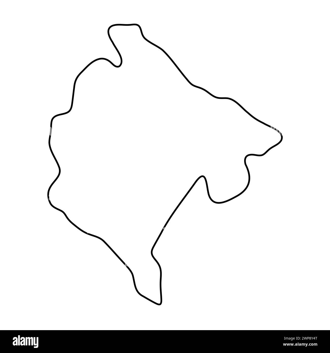 Montenegro Country Simplified Map Thin Black Outline Contour Simple