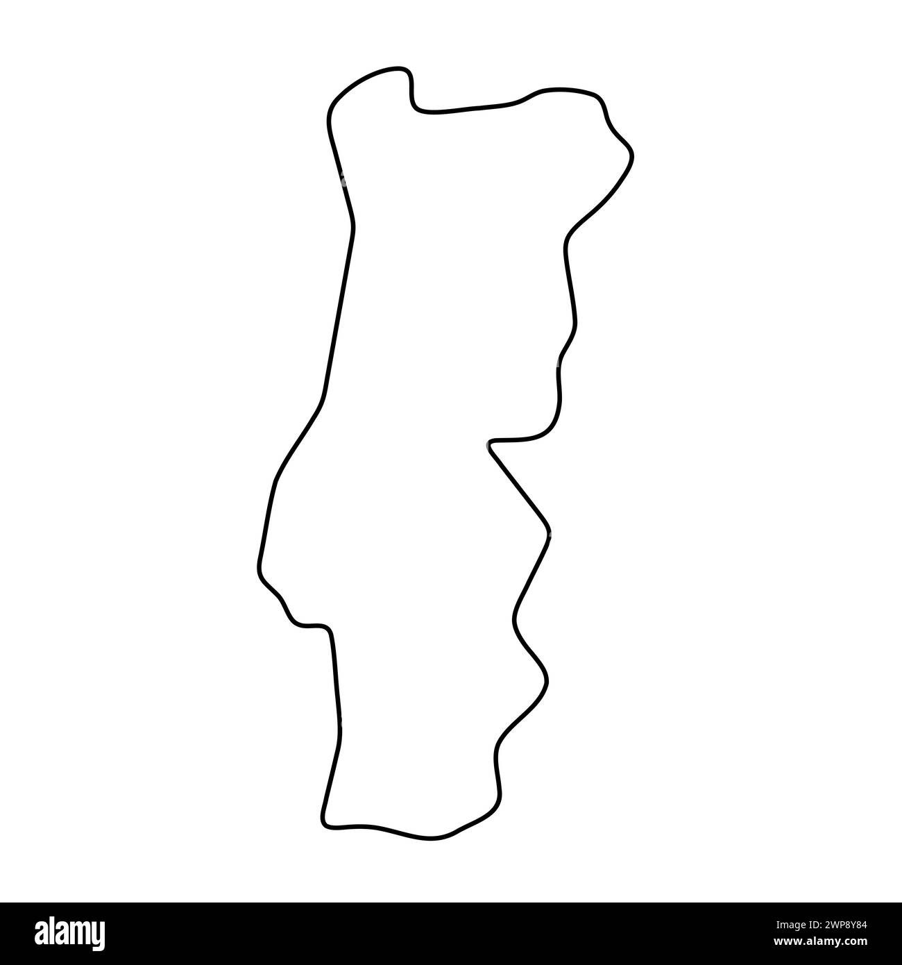 Portugal Country Simplified Map Thin Black Outline Contour Simple