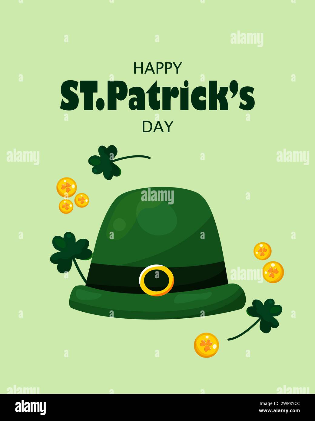 St. Patricks Day greeting card on March 17th with coins, shamrocks and ...