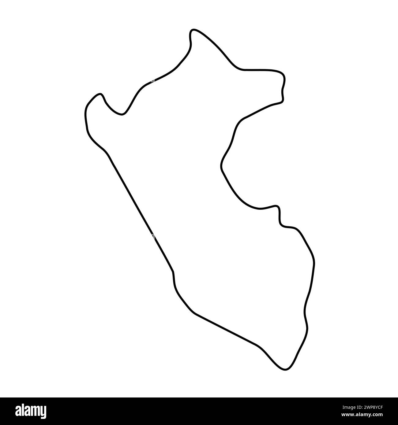 Peru country simplified map. Thin black outline contour. Simple vector ...