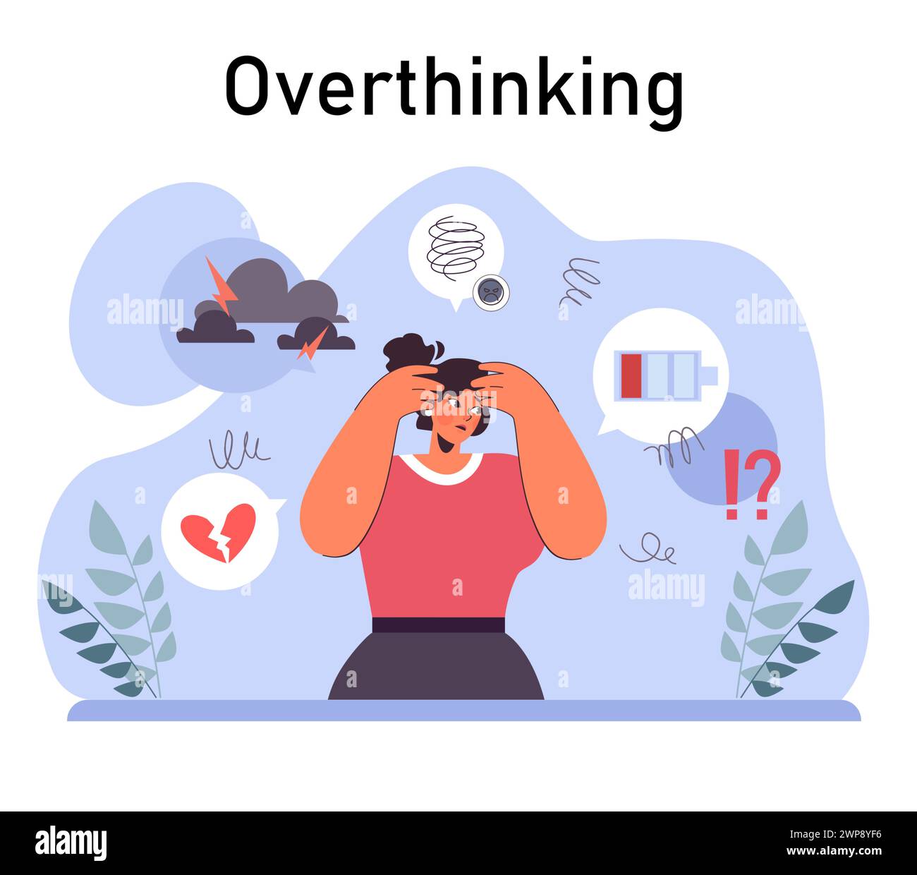 Anxiety. Character mental health issues. Woman coping with ...