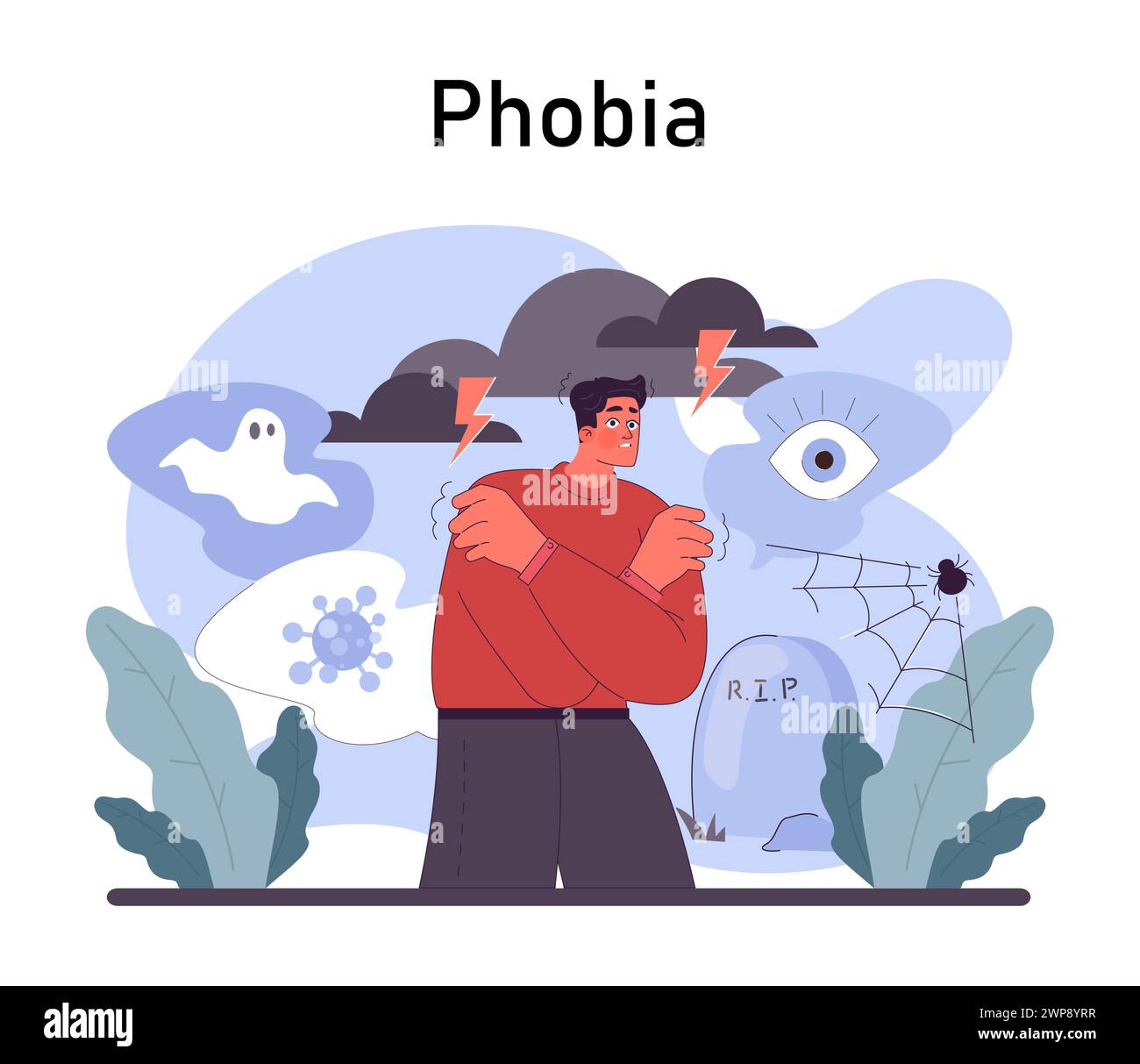 Phobia. Human's irrational inner fears and panic. Mental disorder ...