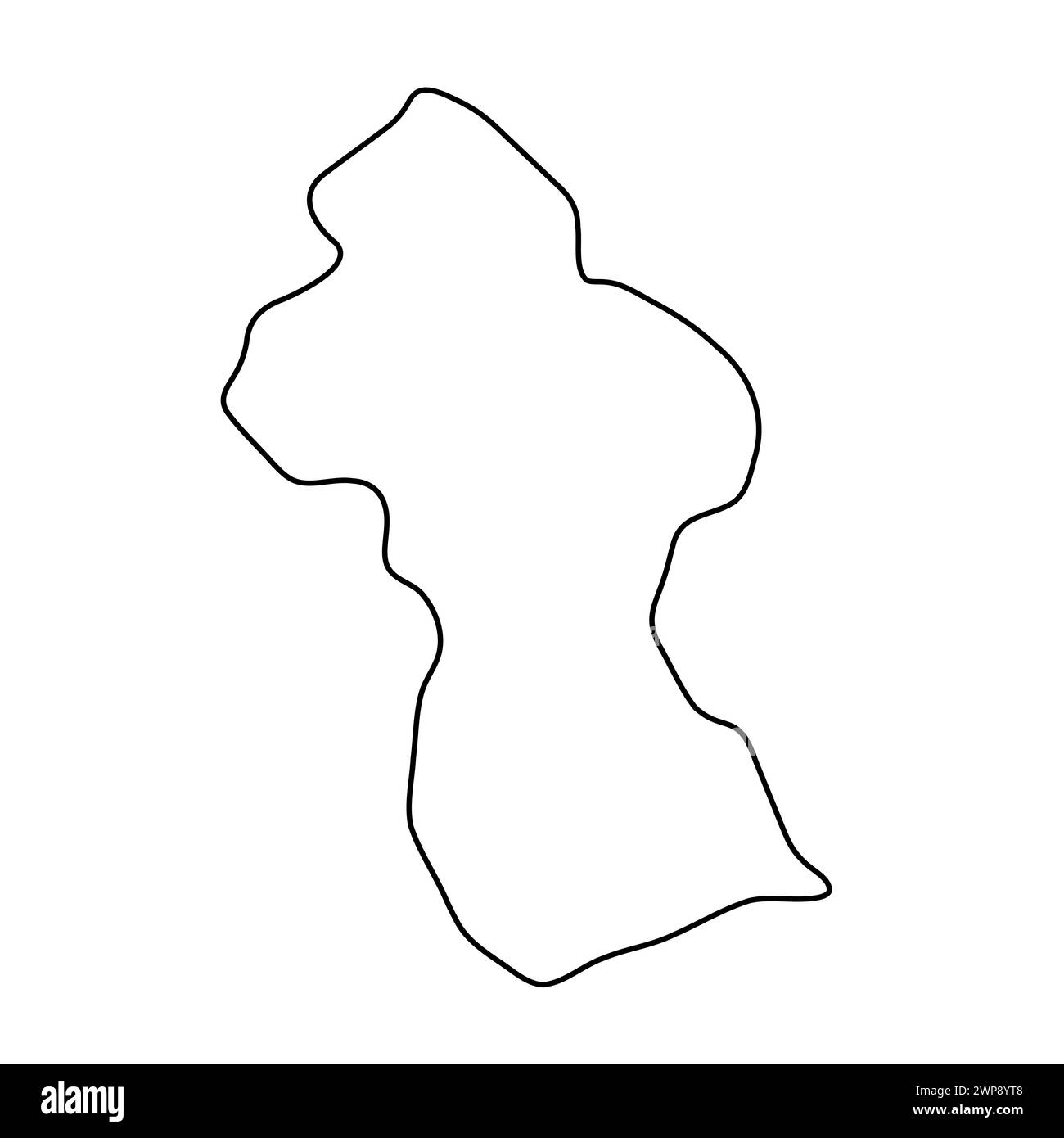 Guyana Country Simplified Map Thin Black Outline Contour Simple