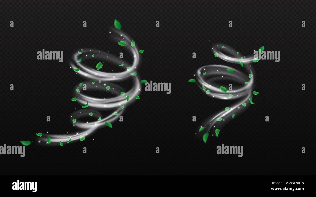 Silver dust and leaves whirls realistic vector illustration set. Fairy ...