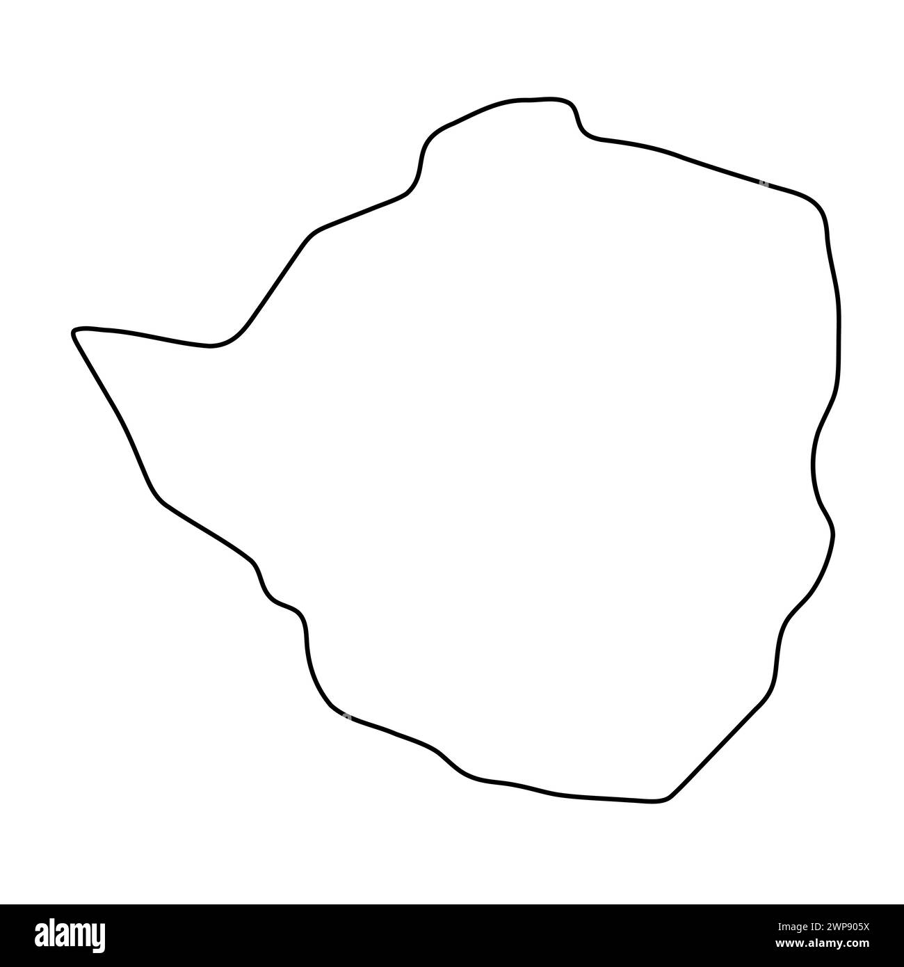 Zimbabwe Country Simplified Map Thin Black Outline Contour Simple