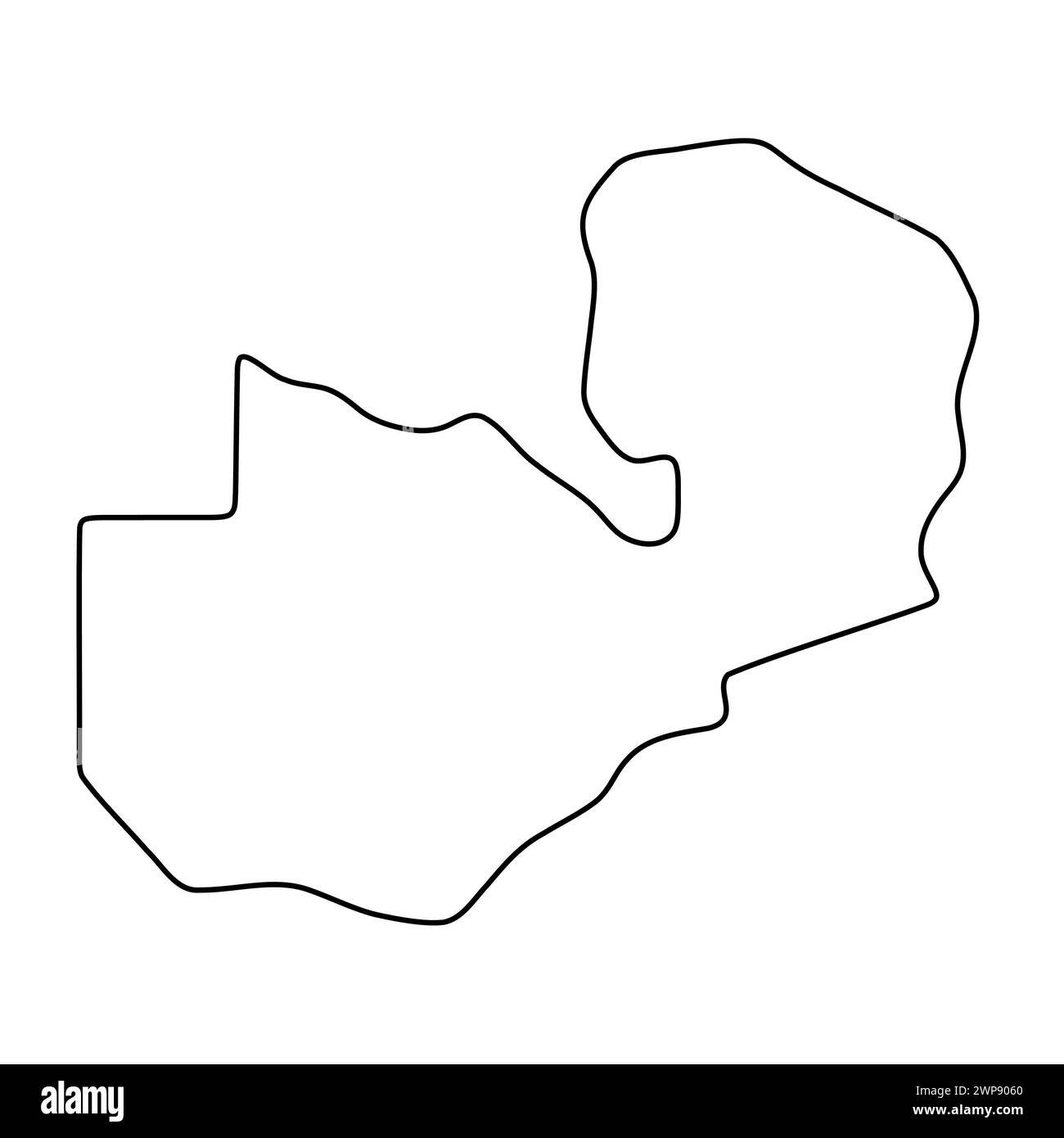 Zambia Country Simplified Map Thin Black Outline Contour Simple