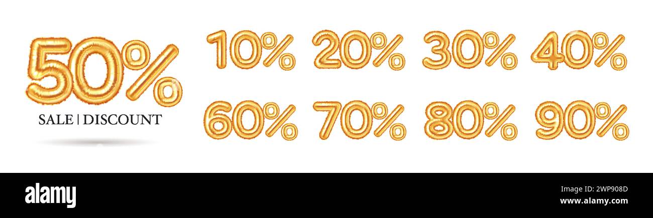 Sale discount golden balloon percentage numbers realistic vector ...