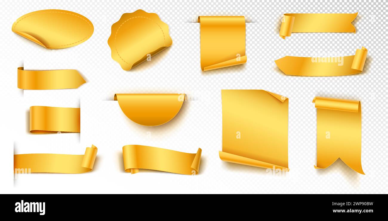 Yellow advertising tags realistic vector illustration set. Announcing ...