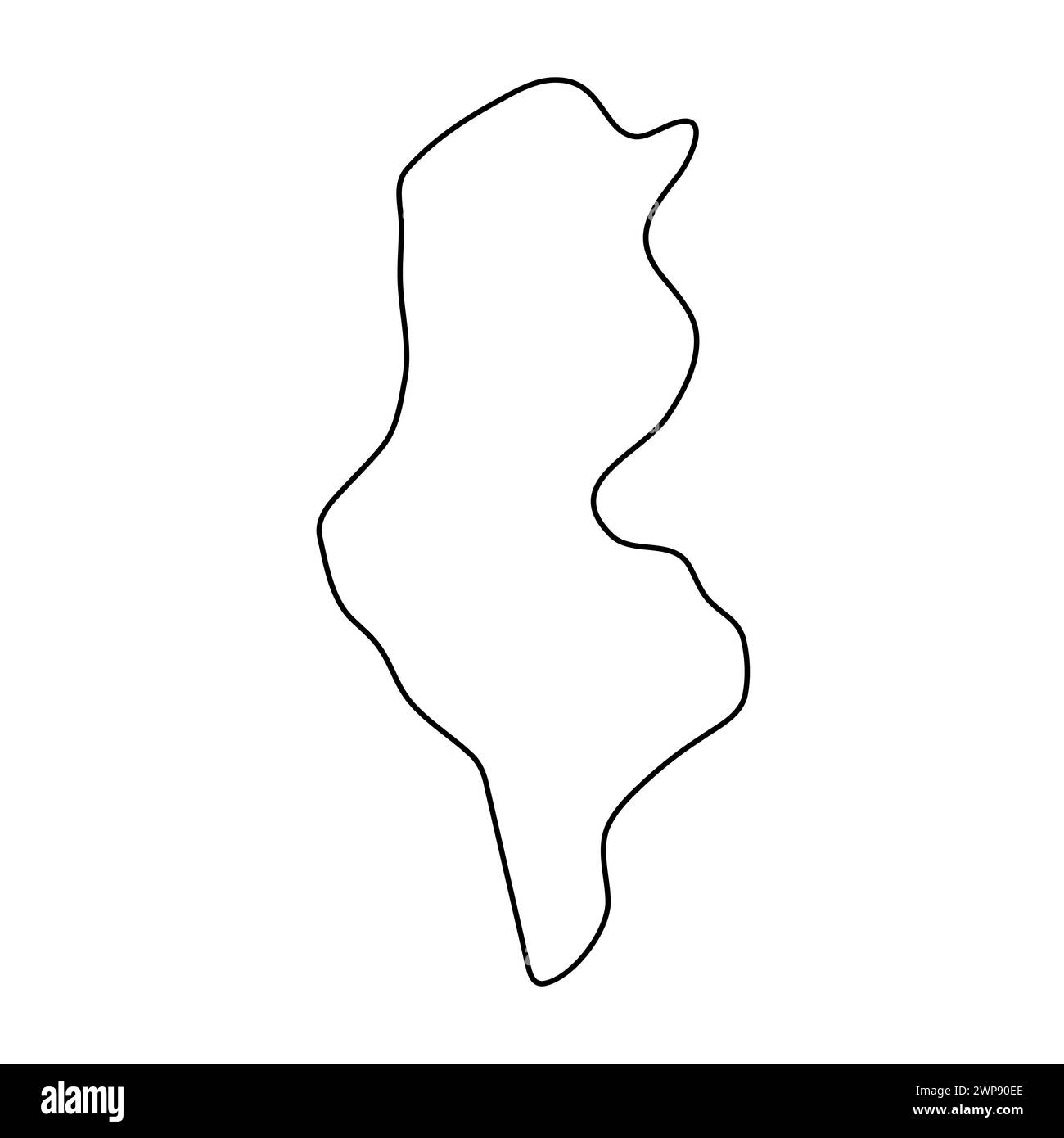 Tunisia Country Simplified Map Thin Black Outline Contour Simple