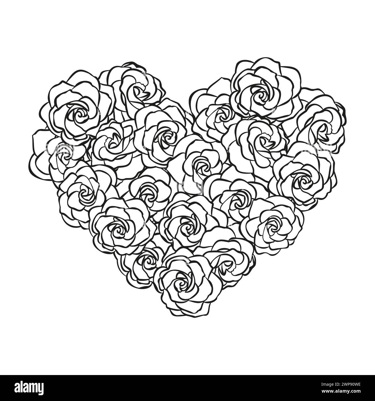 Floral hearts with rose Line art flower hearts background, hand drawn ...