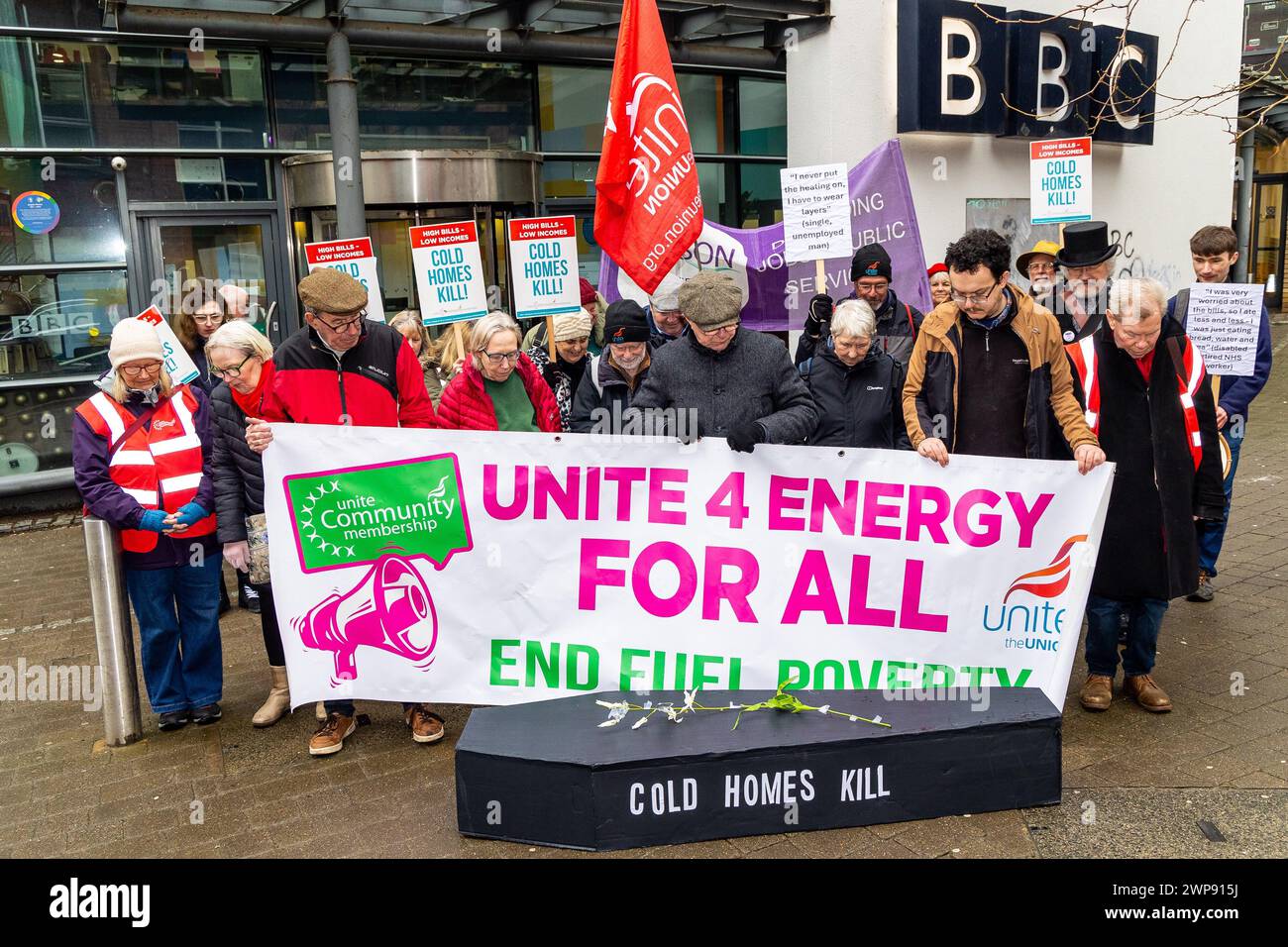 Leeds, UK, 06 March 2024, Unite the Union Energy for All protest ...