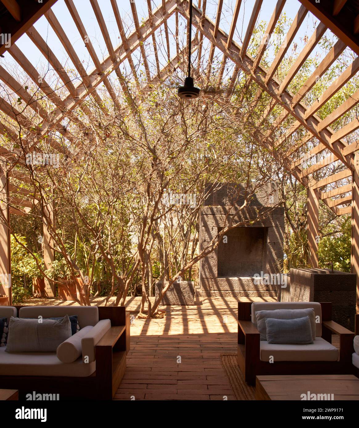 Overall View in central palapa. Casa Cometa, Mazunte, Mexico. Architect ...