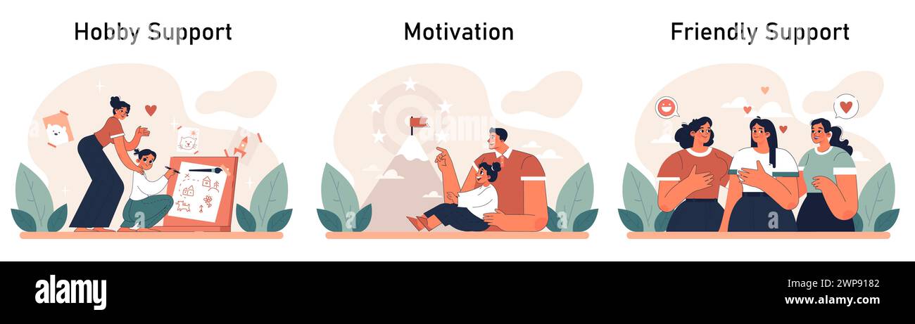 Positive relationships set. Loving family connection and friends ...