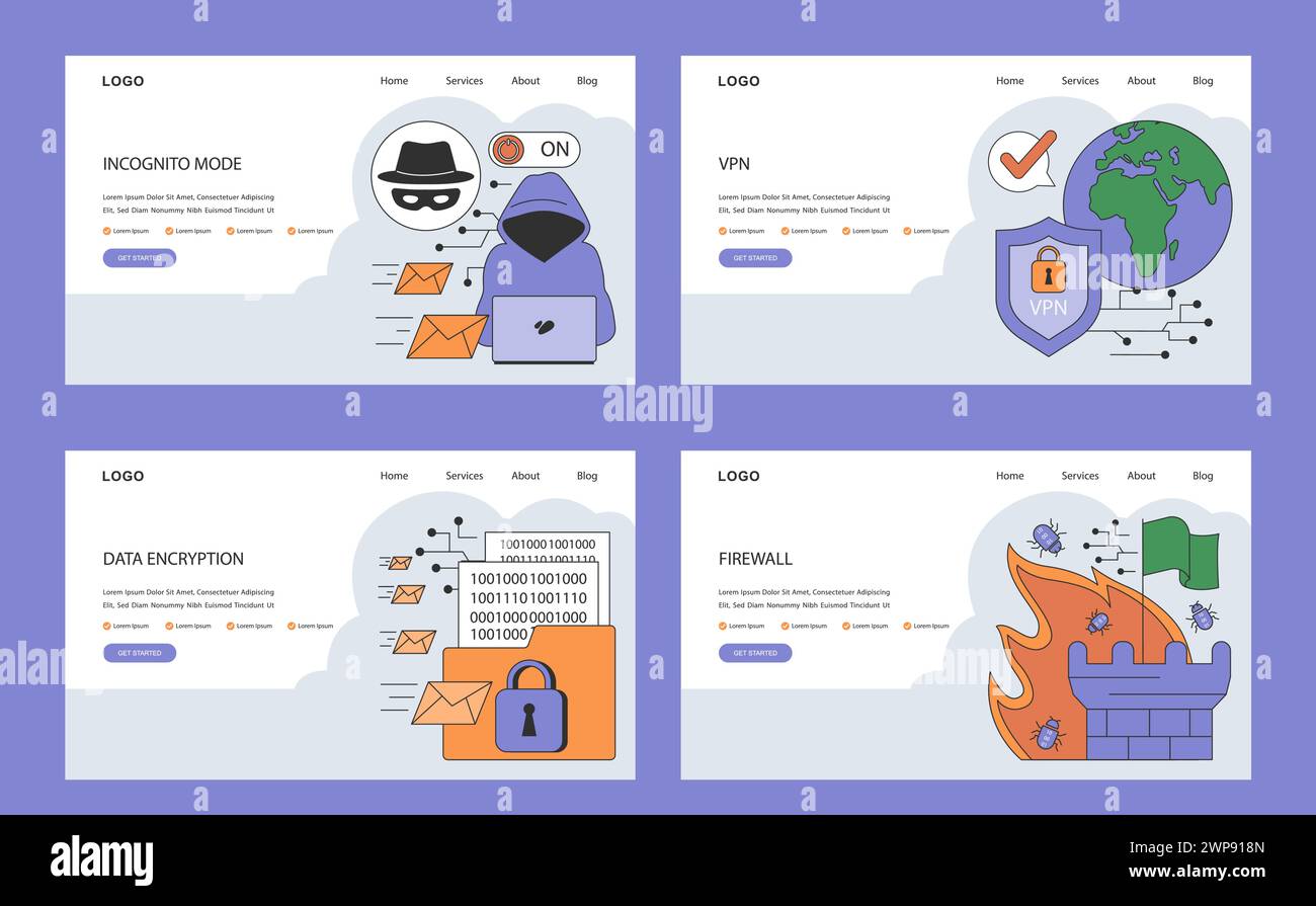 Data privacy web banner or landing page. Cyber or web security ...