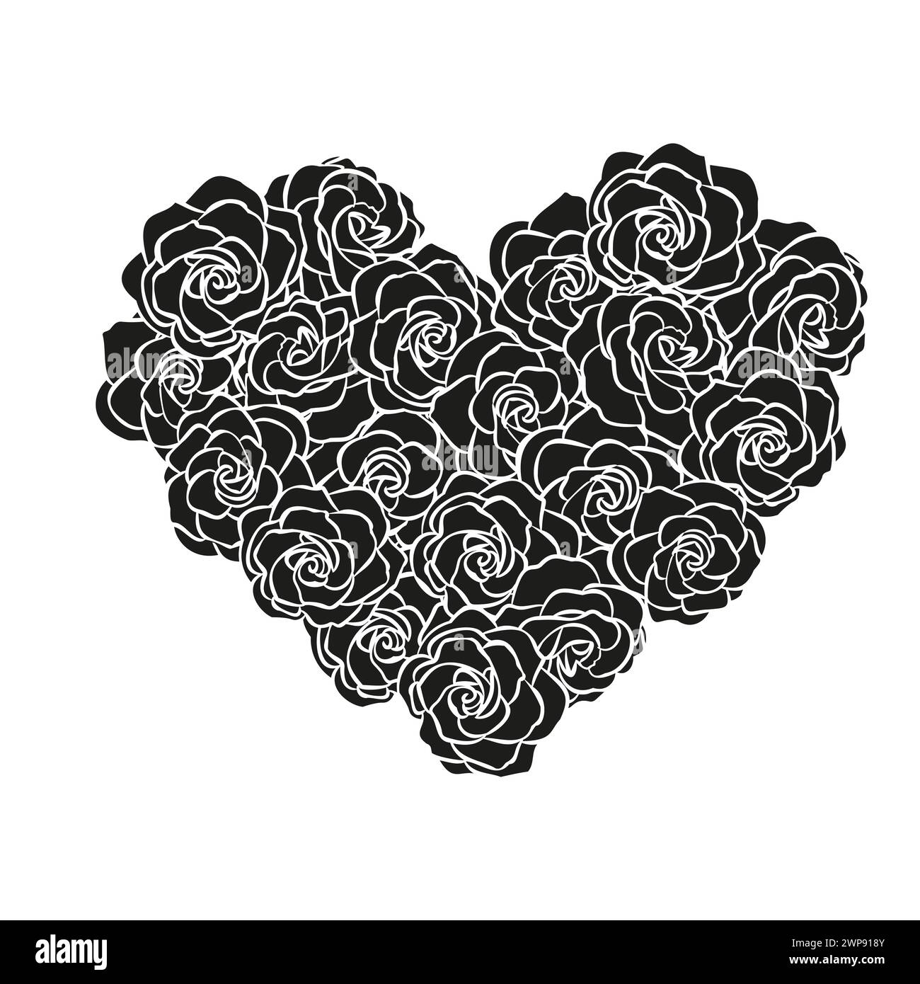 Floral hearts with rose Silhouette flower hearts background, hand drawn ...