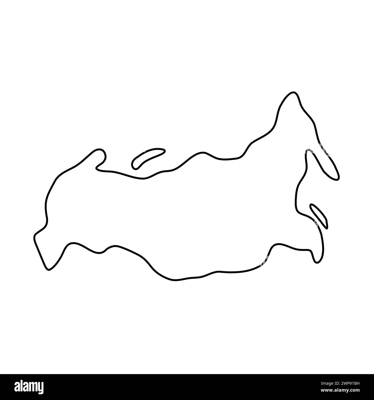 Russia country simplified map. Thin black outline contour. Simple ...