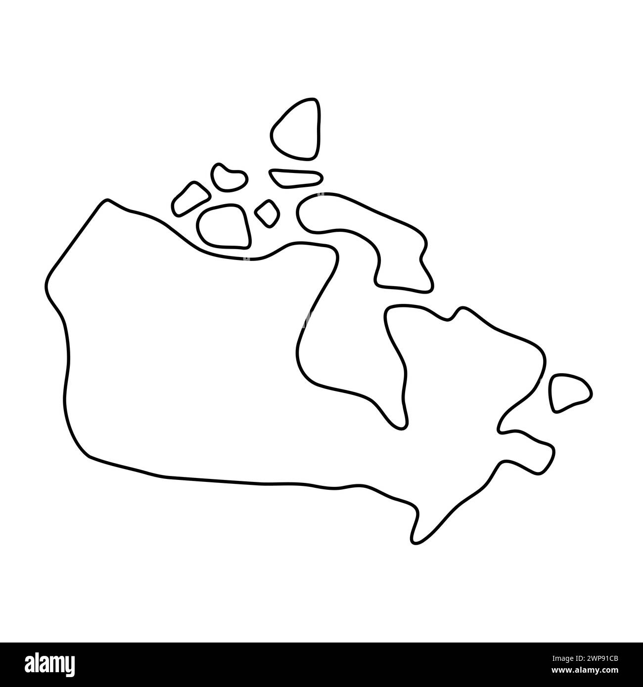 Canada country simplified map. Thin black outline contour. Simple ...