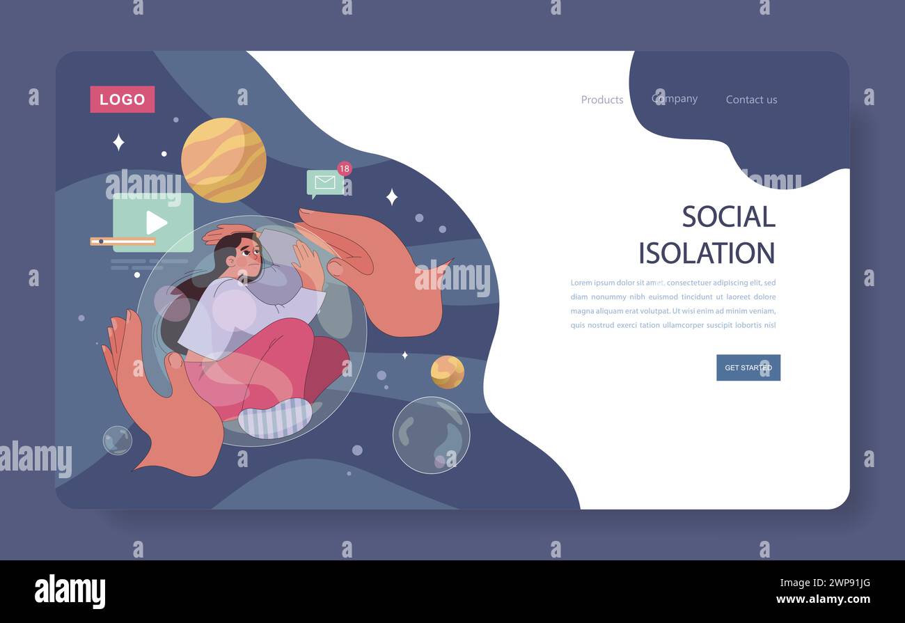 Loneliness web banner or landing page. Unhappy person, astronaut left ...