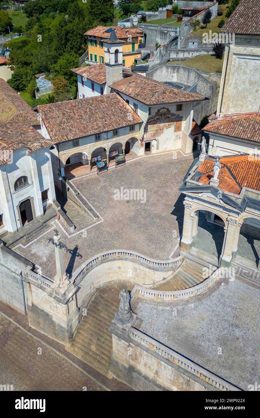 Aerial view of Clusone old town center. Clusone, Val Seriana, Bergamo ...