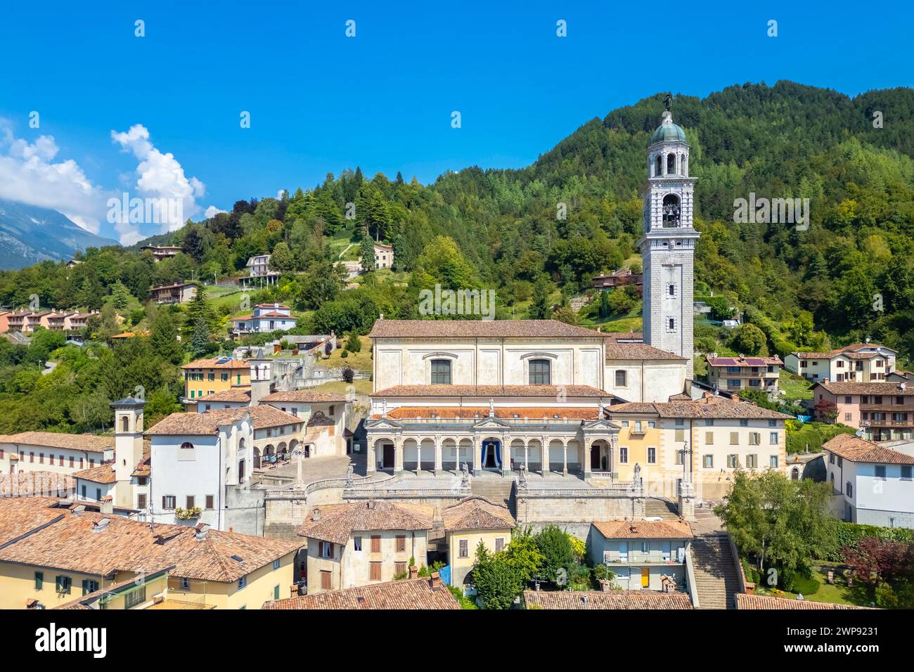 Aerial view of Clusone old town center. Clusone, Val Seriana, Bergamo ...