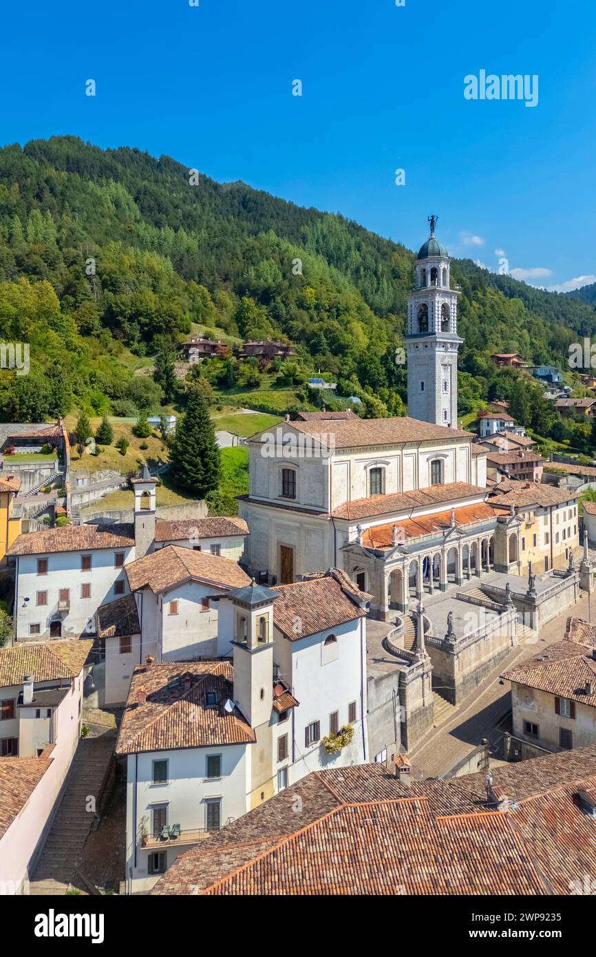 Aerial view of Clusone old town center. Clusone, Val Seriana, Bergamo ...