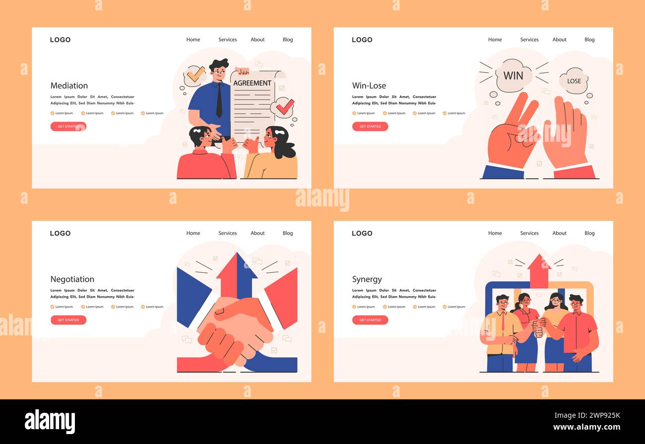 Win-win web or landing set. Professionals, employees navigate ...