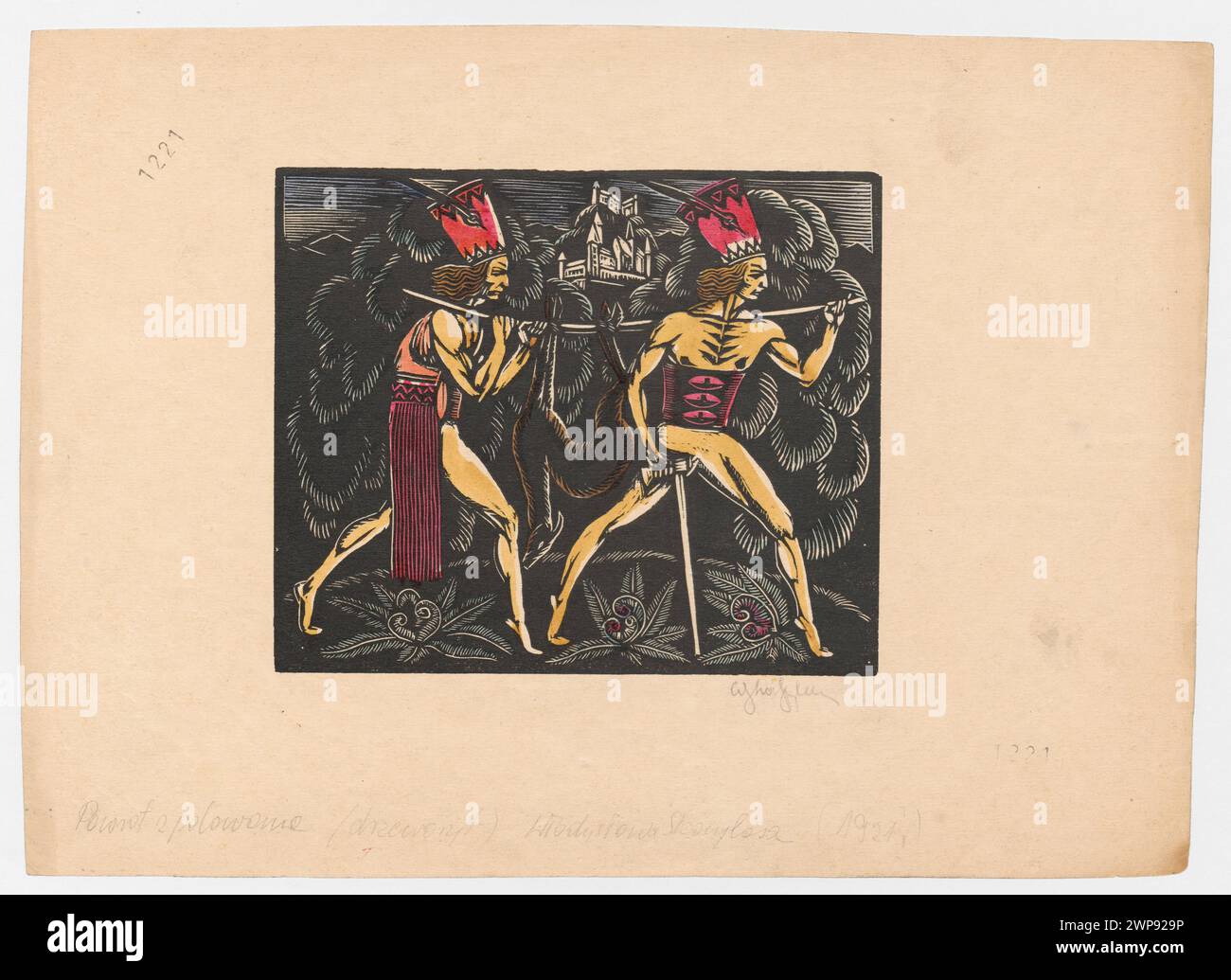 Woodcut by W. Adys Skoczylas (1921) depicting a hunting scene, showing ...