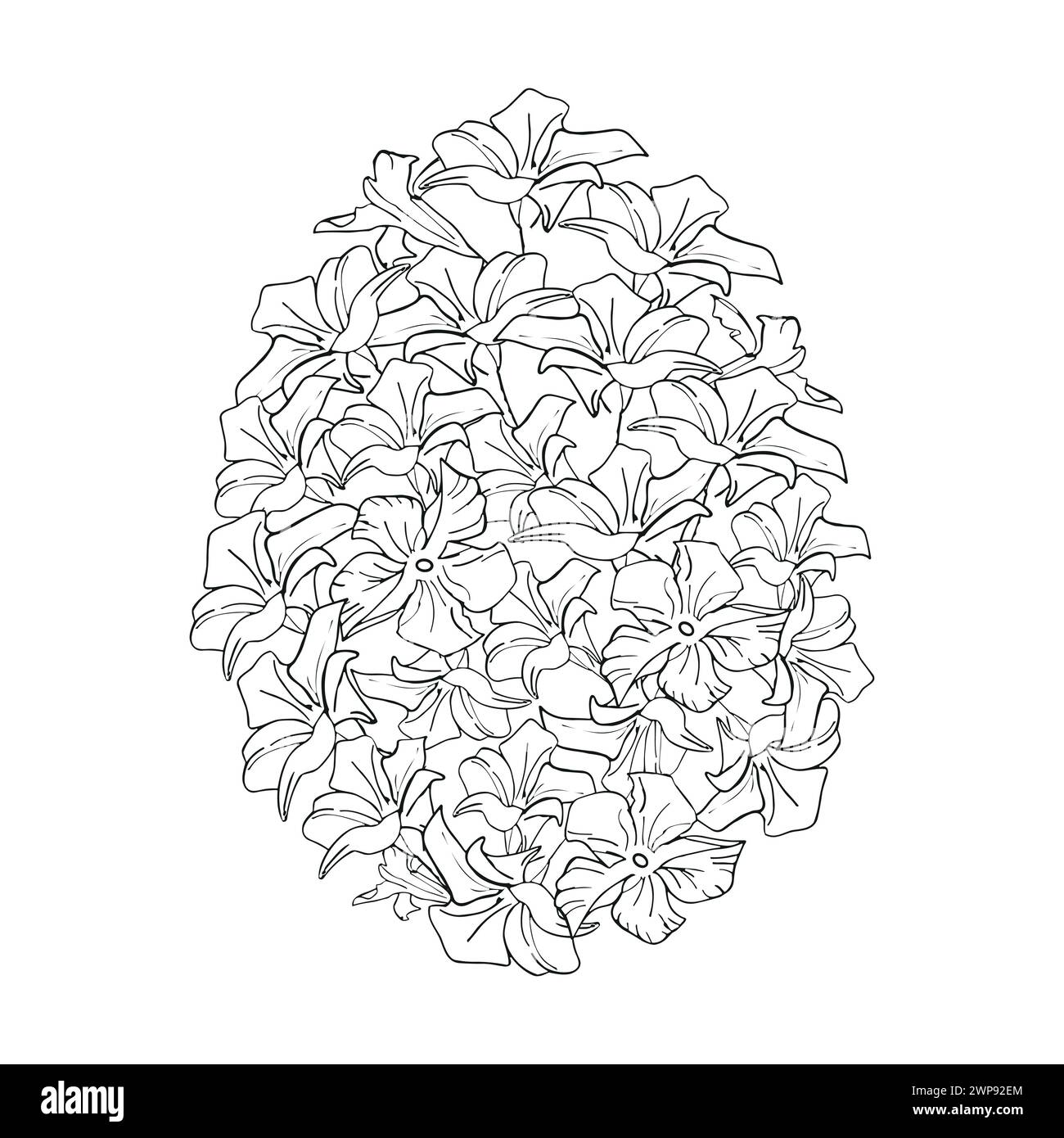 Line art spring flower Easter egg, hand drawn floral elements. Vector ...