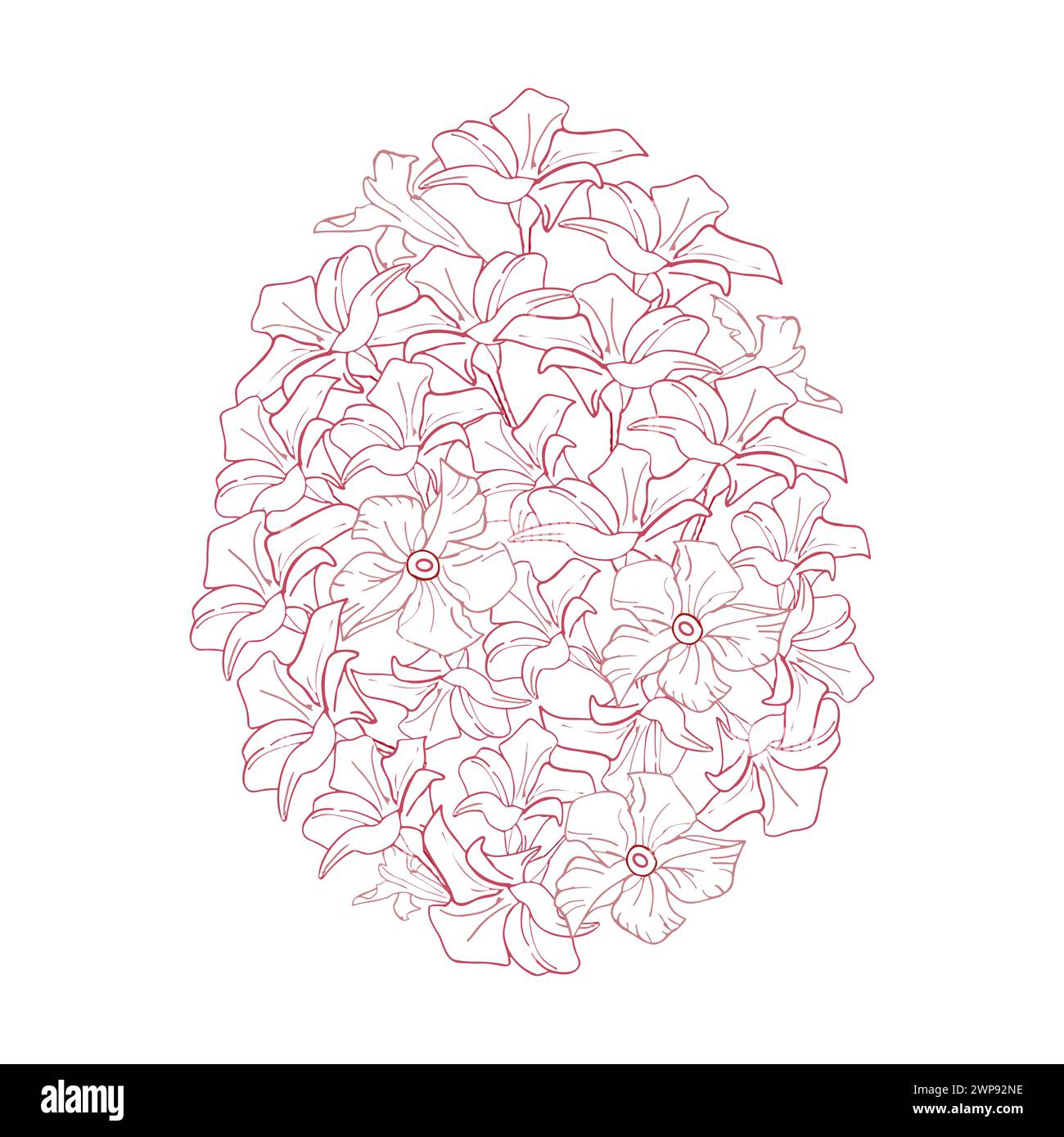 Line art spring flower Easter egg , hand drawn floral elements. Vector ...