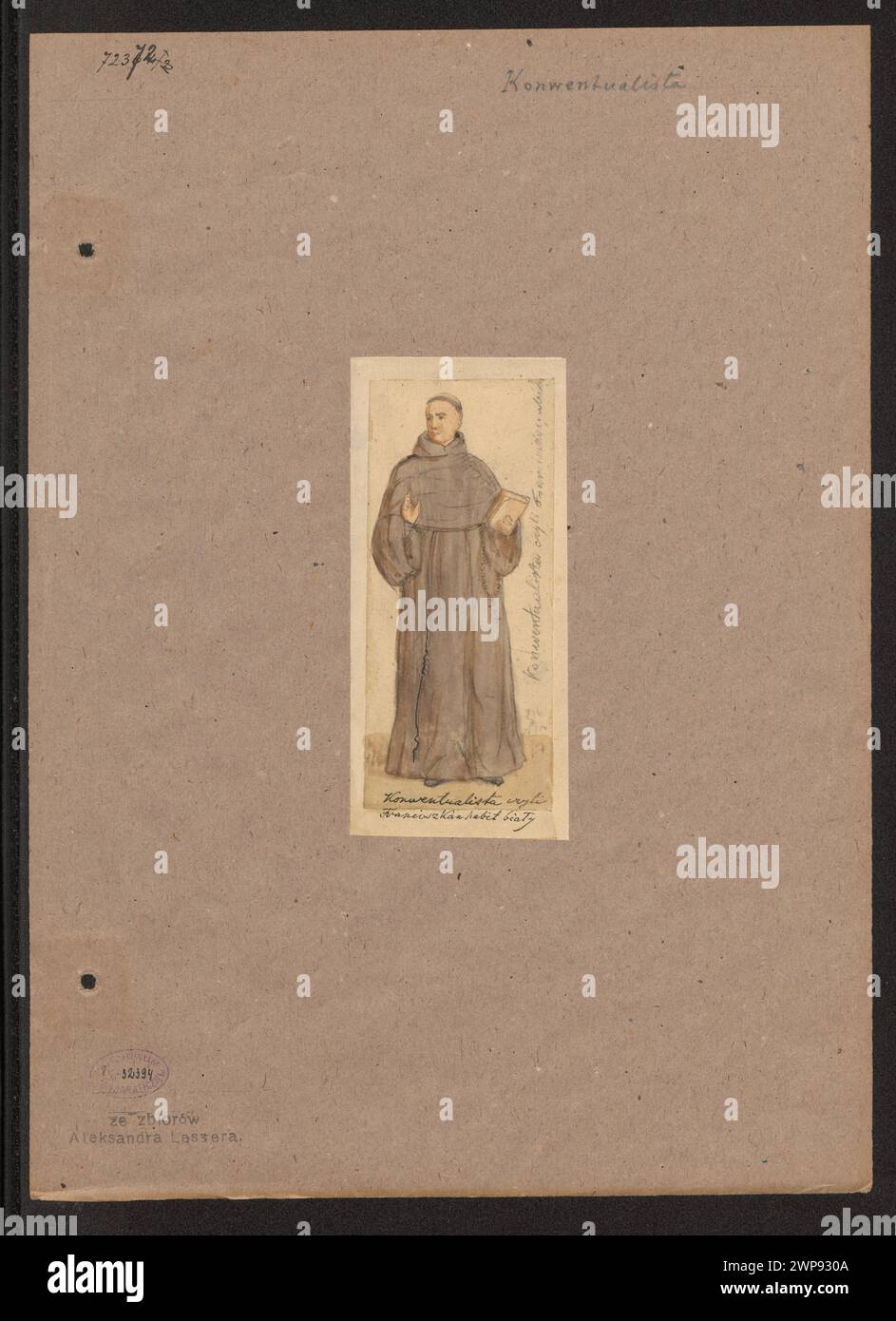 Franciscan in a religious costume holding a book and a differentian ...