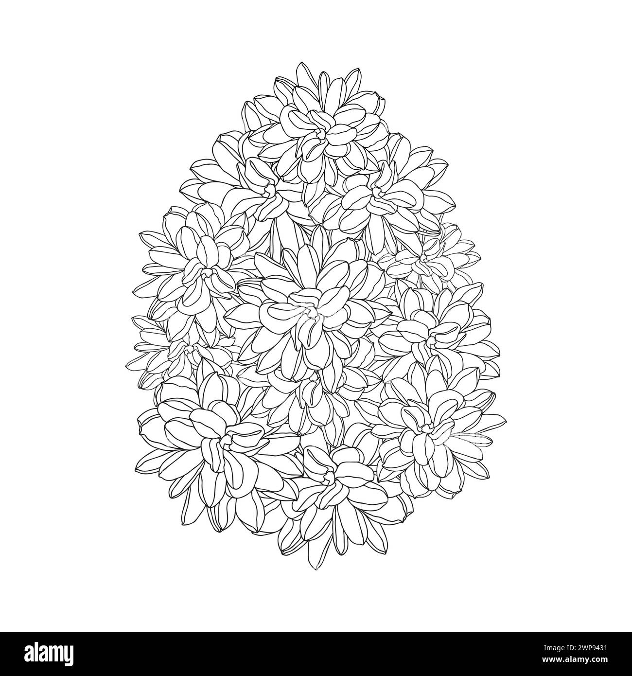Line art spring flower Easter egg, hand drawn floral elements for ...