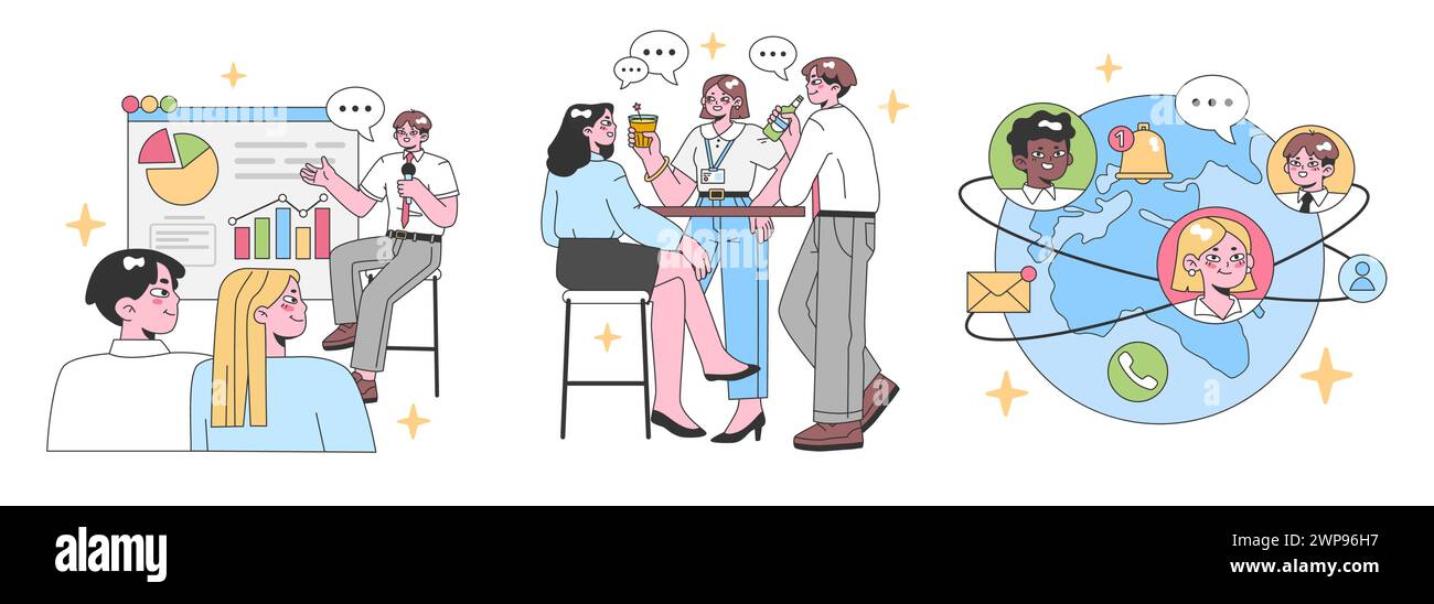 Workplace set. Colleagues analyzing data, casual conversation over ...