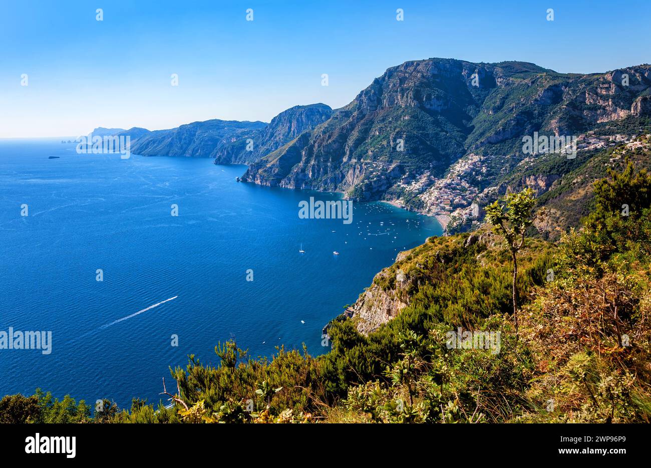 Amalfi Coast, Positano, Peninsula of Sorrento, Campania, Italy. View from Path of the Gods ...