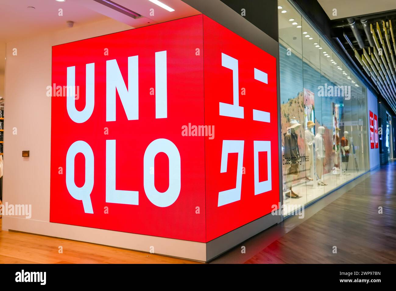 Video animation Commercial sign and logo of a Uniqlo store, a ...