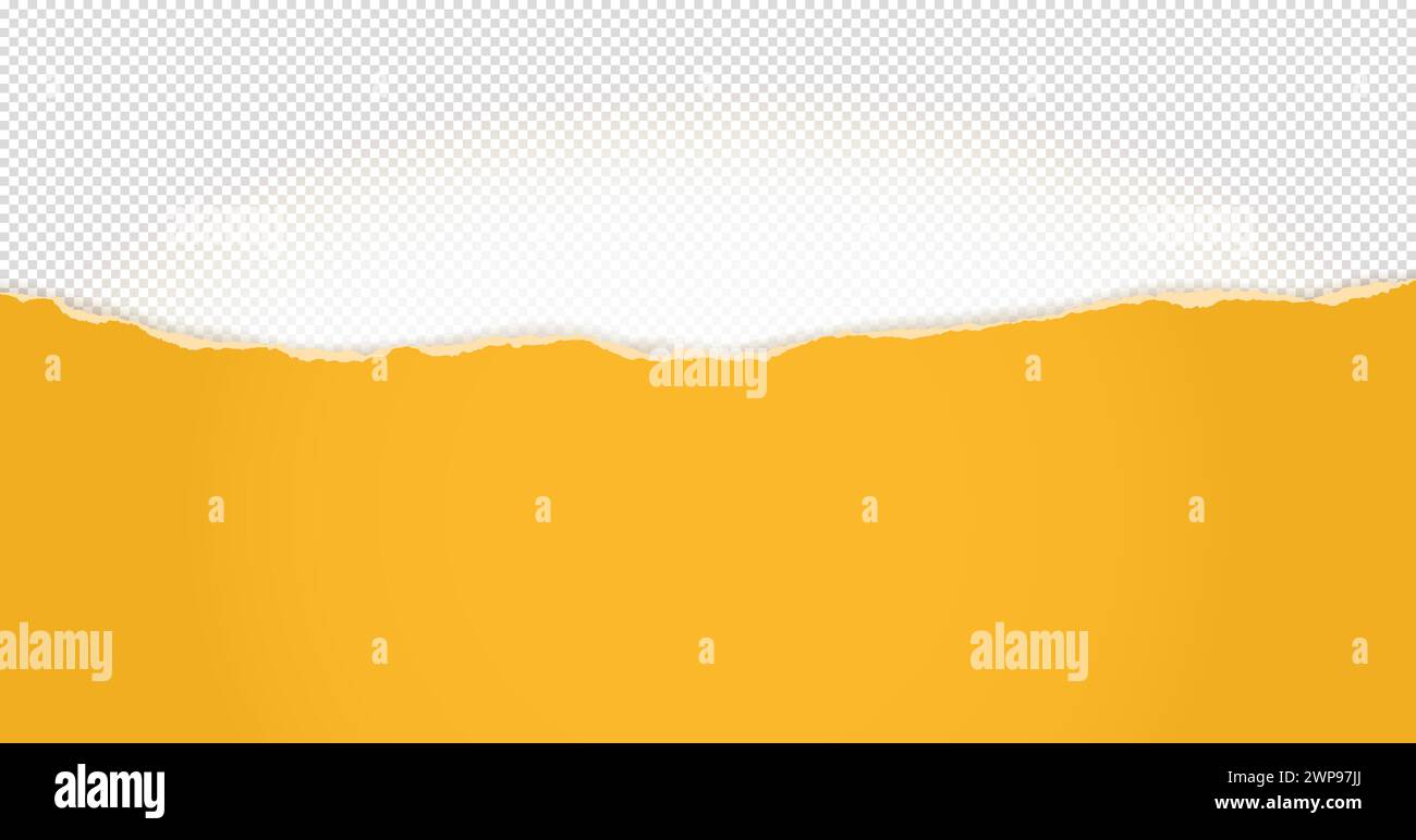 Torn, ripped horizontal yellow paper strip with soft shadow is on ...