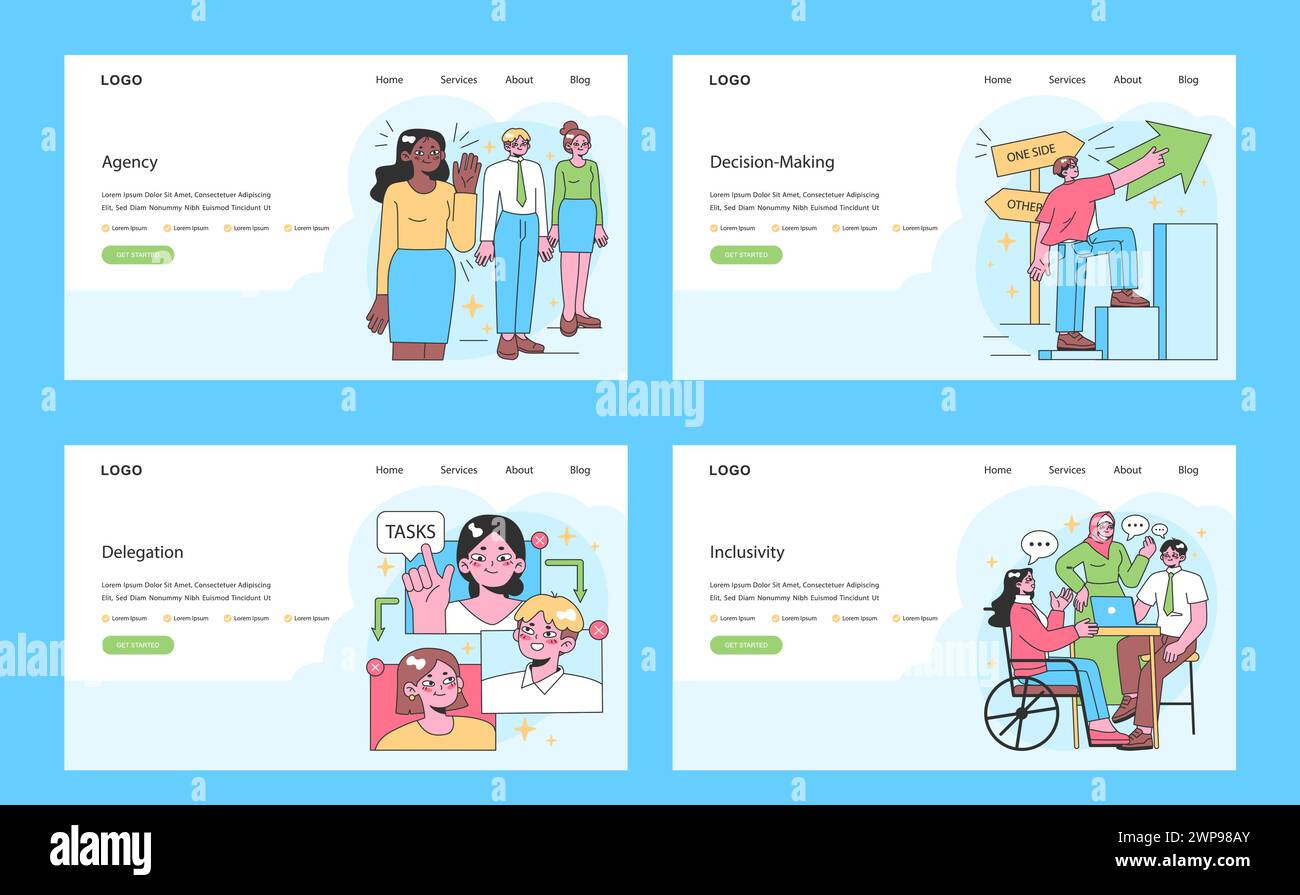 Empowerment web or landing set. Confident office employees, inclusive ...