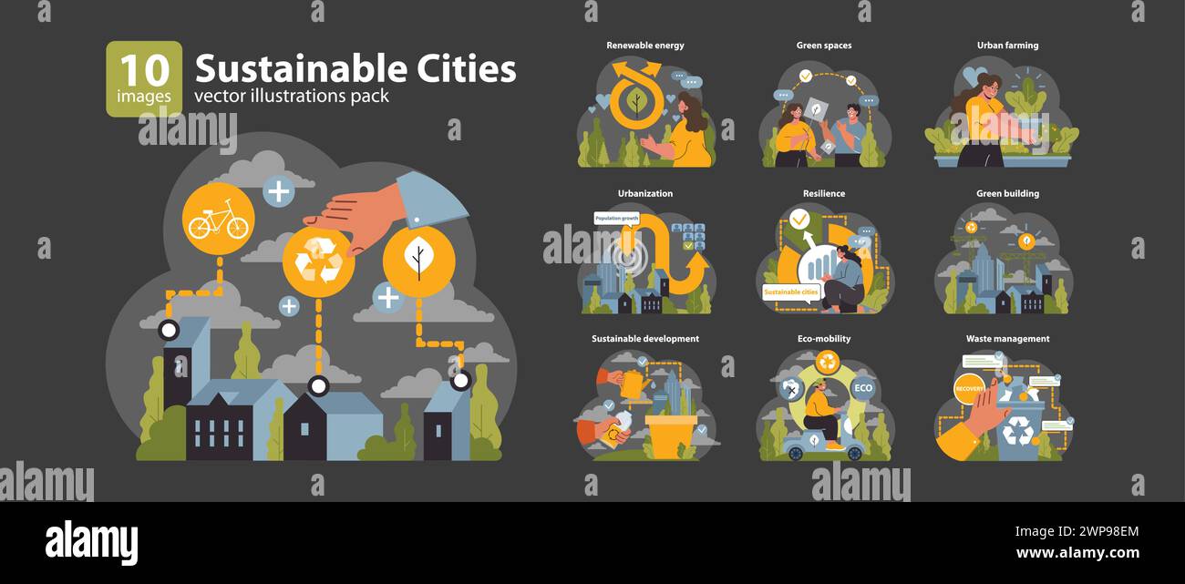 Sustainable Cities set. Visualizing urban eco solutions. Renewable ... Sustainable Cities set. Visualizing urban eco solutions. Renewable ...
