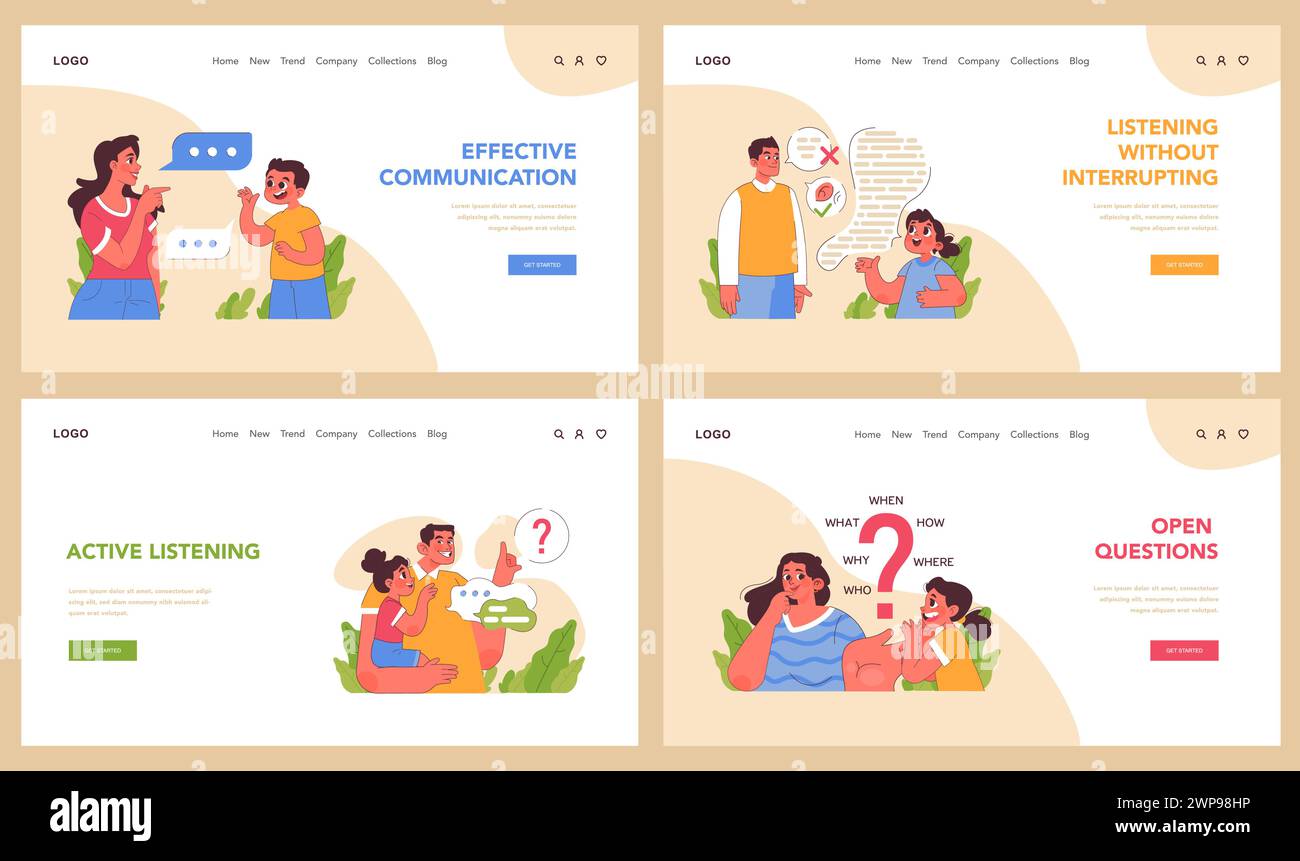 Effective communication web or landing set. Parents and children ...