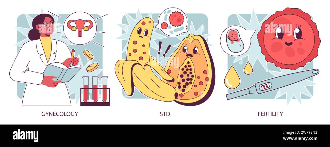 Reproductive health set. Pregnancy monitoring and gynecology disease ...