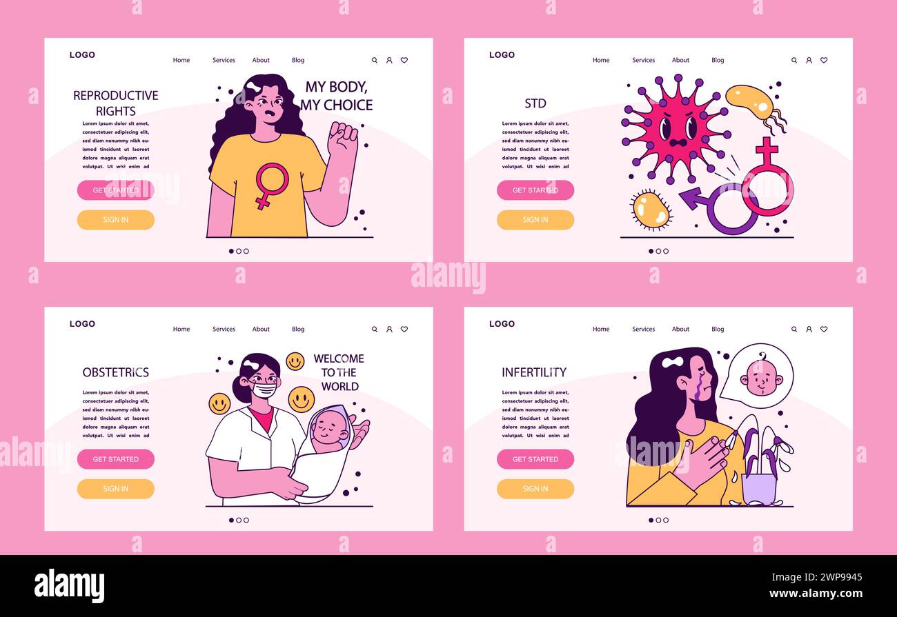 Reproductive health web or landing set. Pregnancy and gynecology ...