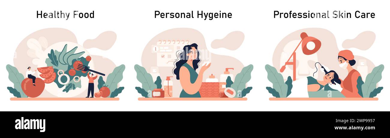 Acne treatment set. Dermatology and cosmetology diagnosis and care ...