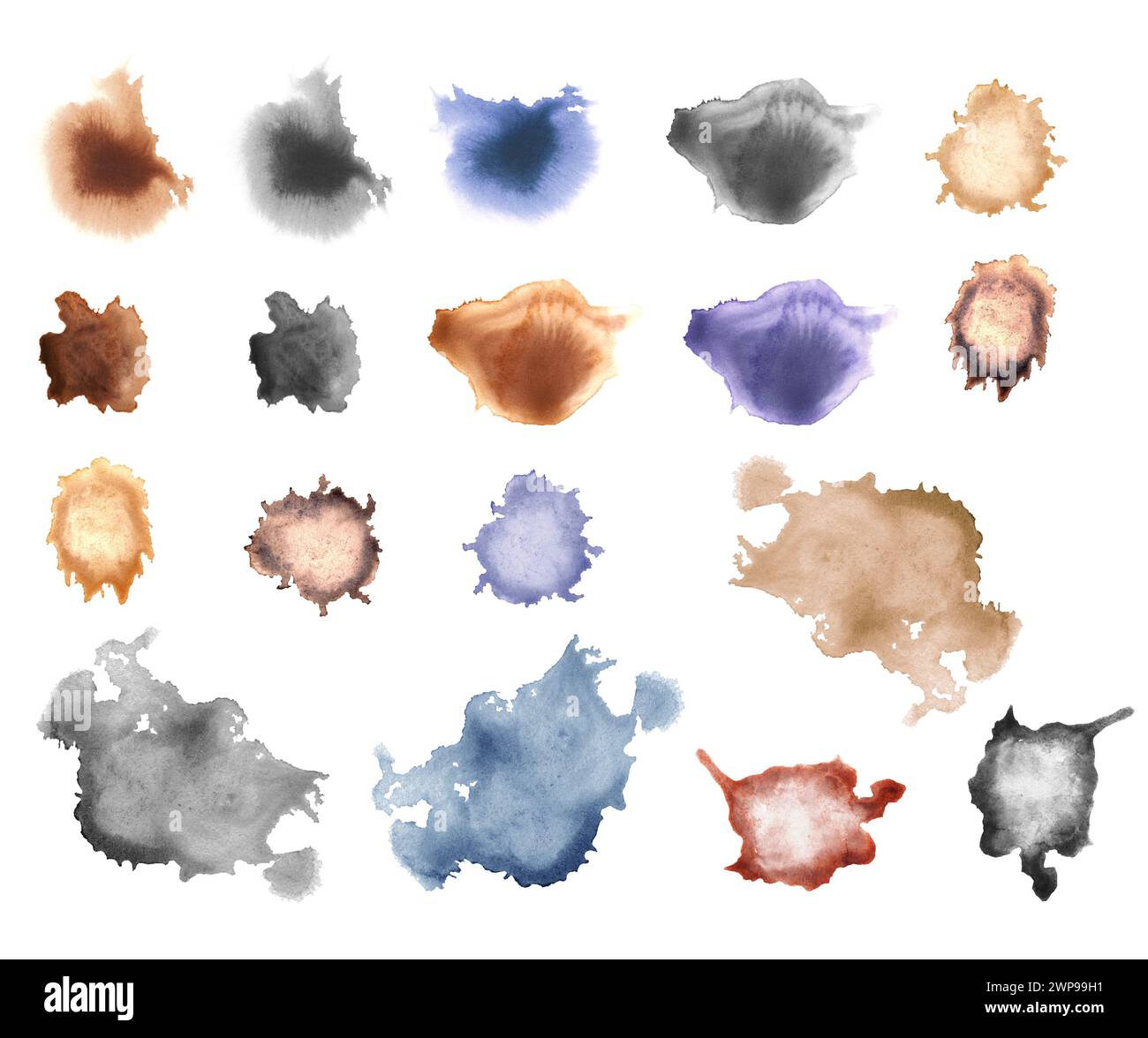 Collection of fine natural stains, mottles and blots in color and black ...