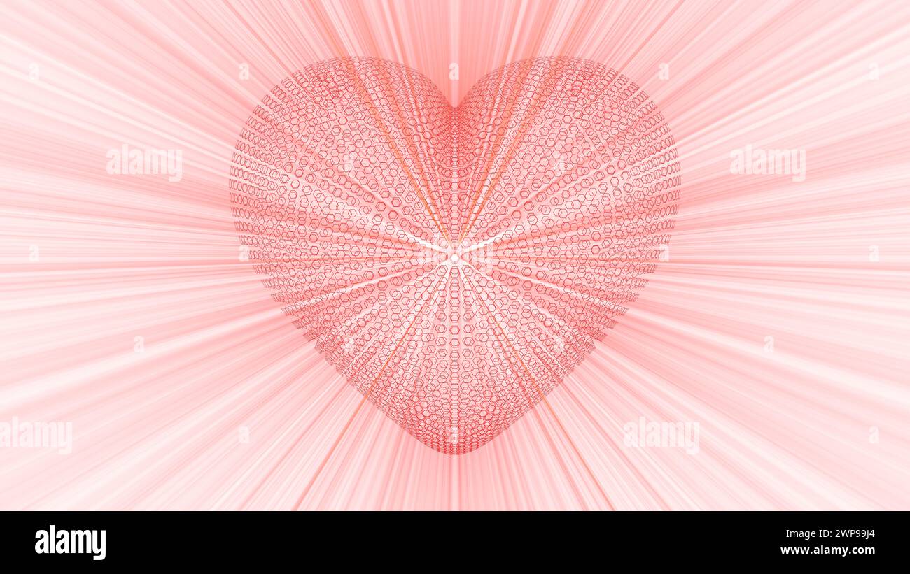 Heart shape composed of hexagonal particles, abstract symbol of love ...