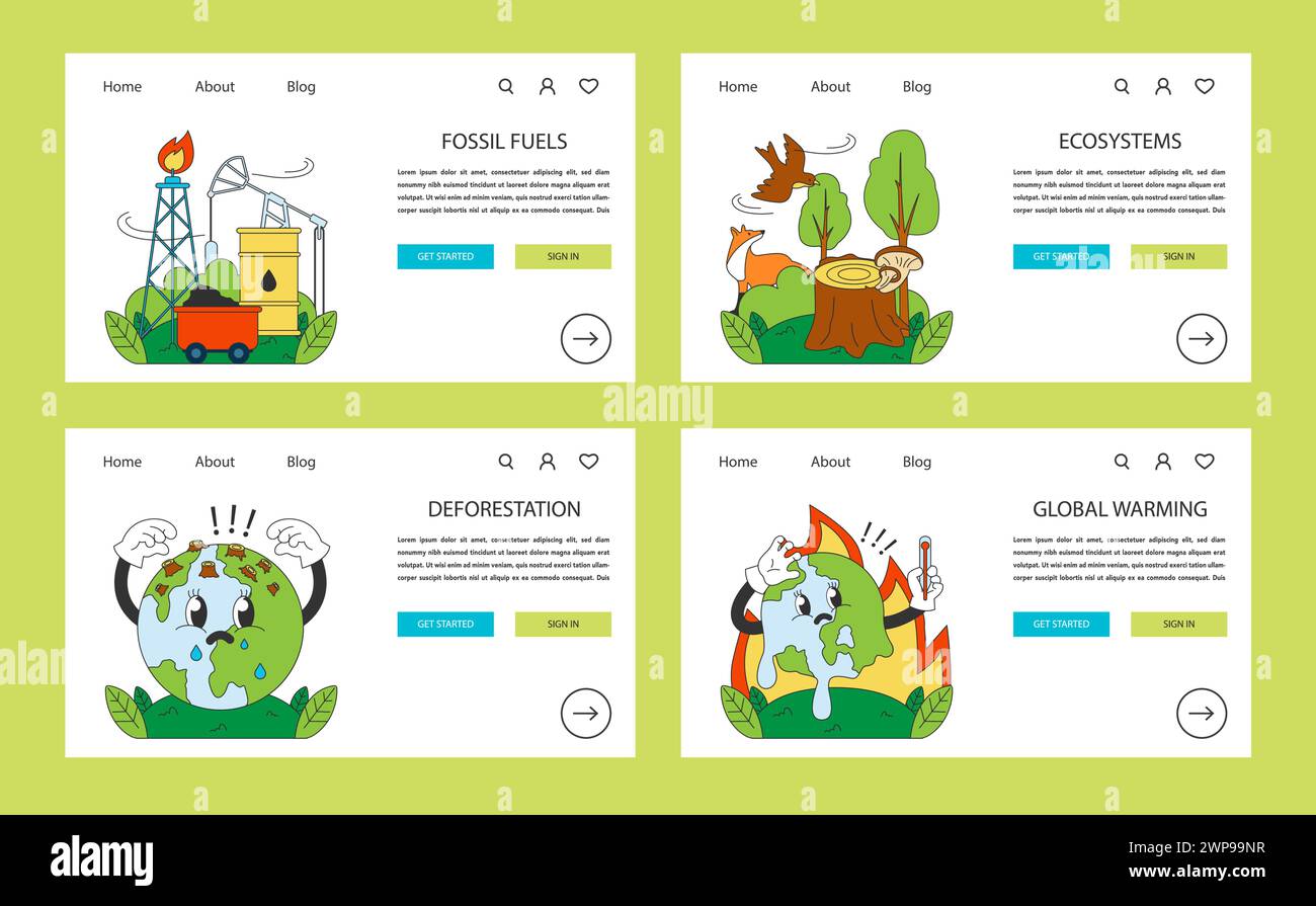 Climate change web banner or landing page set. Planet temperature ...