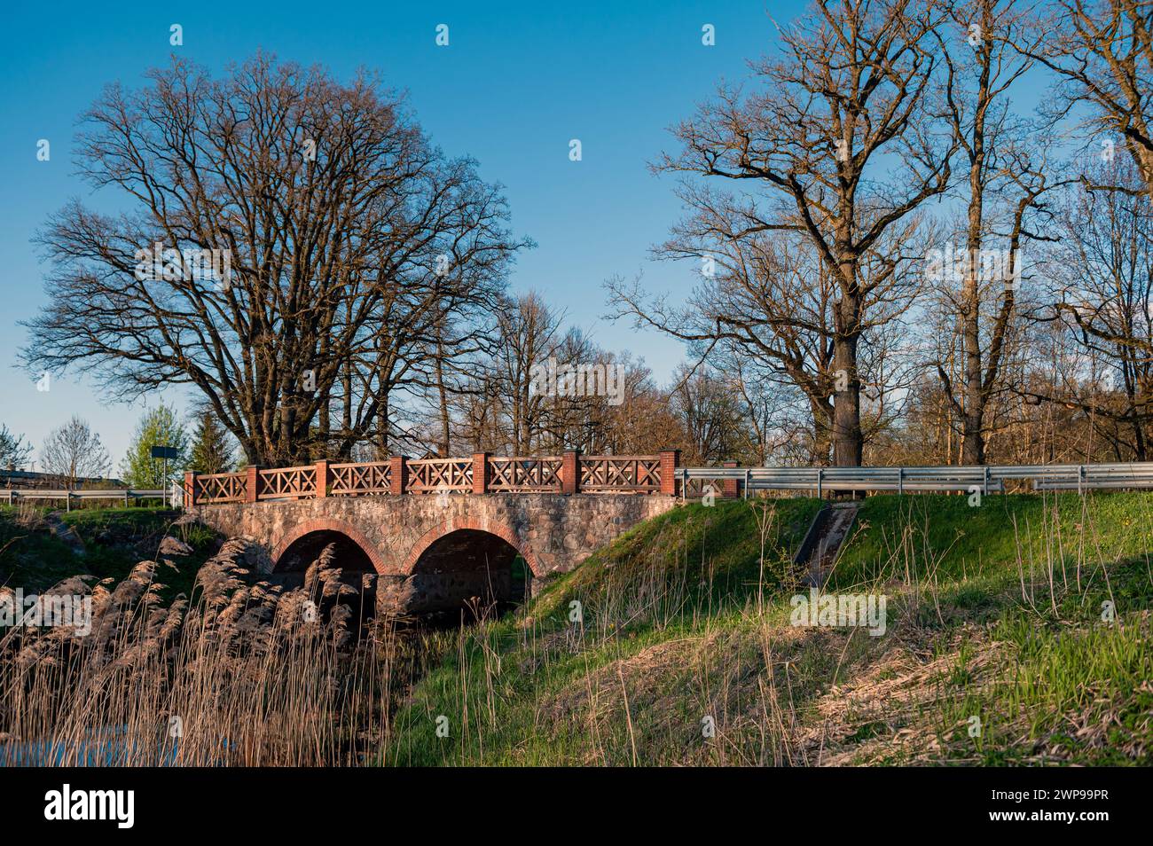 Old stone bridge over the river in the park. Spring landscape Stock ...