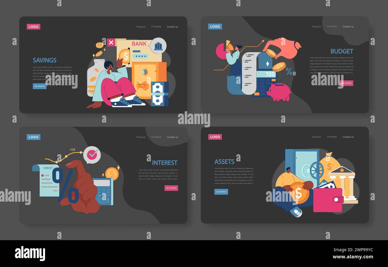 Financial Guidance web or landing set. Young individuals navigate ...