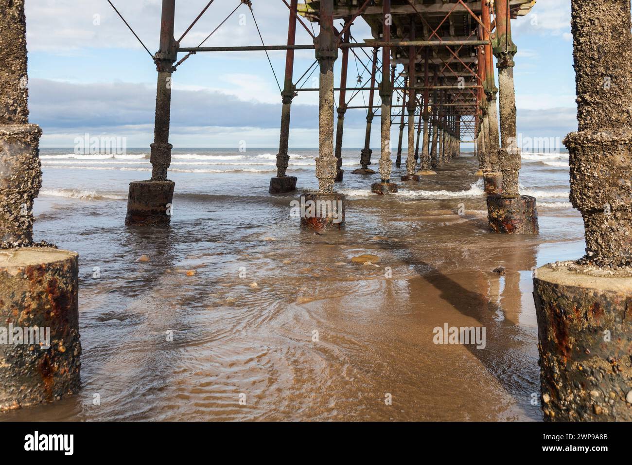A view of the pier and beach area at Saltburn by the Sea, England, UK ...