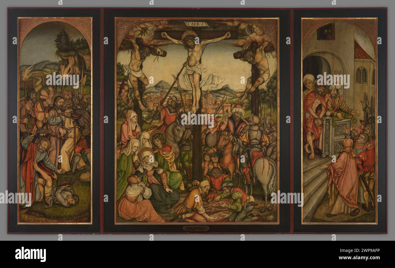 Triptych artwork from 1558 depicting scenes of the Passion, showing ...