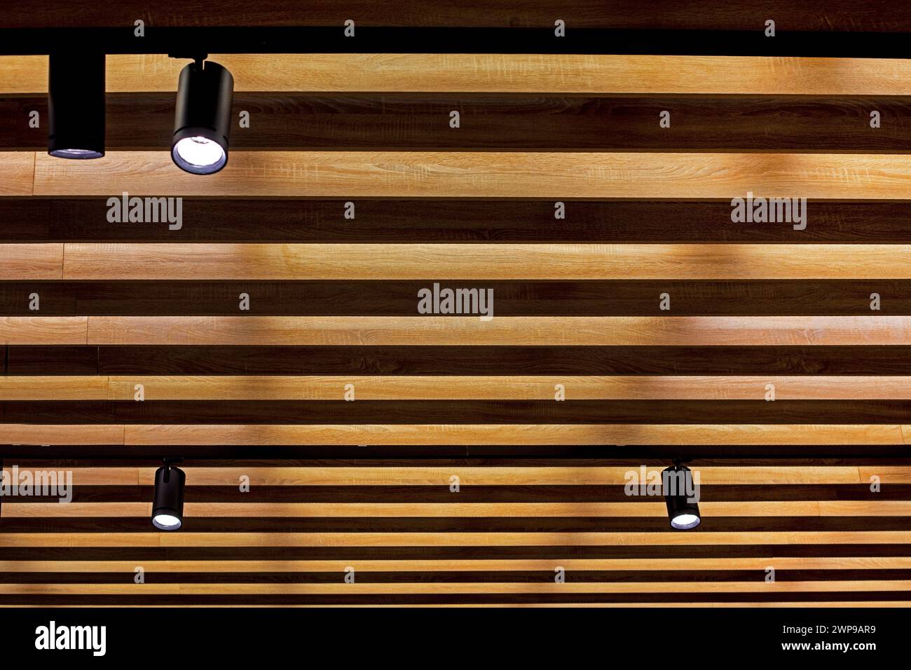 abstract modern wooden surface with lamps in modern interior Stock ...
