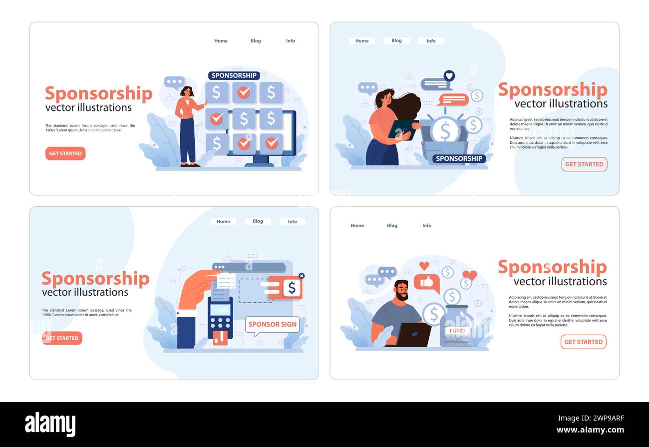 Sponsorship set. Professionals securing funds online. Woman selecting ... Sponsorship set. Professionals securing funds online. Woman selecting ...